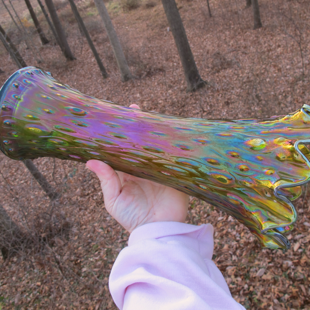 Antique Northwood Green Tree Trunk Carnival Glass Vase - Mid-Size ...