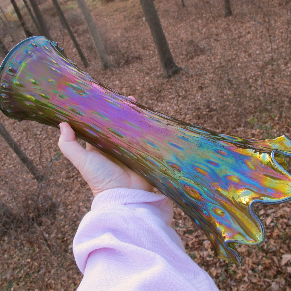 Antique Northwood Green Tree Trunk Carnival Glass Vase - Mid-Size ...