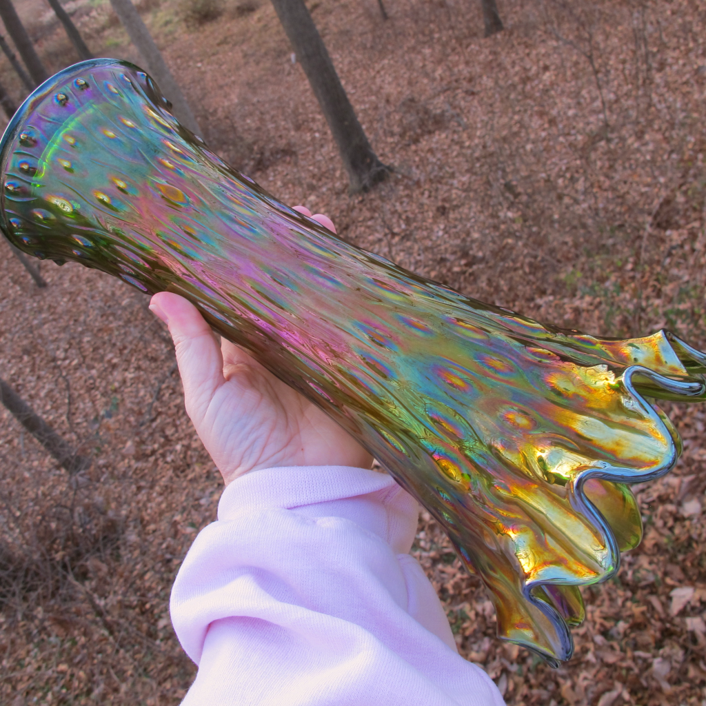 Antique Northwood Green Tree Trunk Carnival Glass Vase - Mid-Size ...