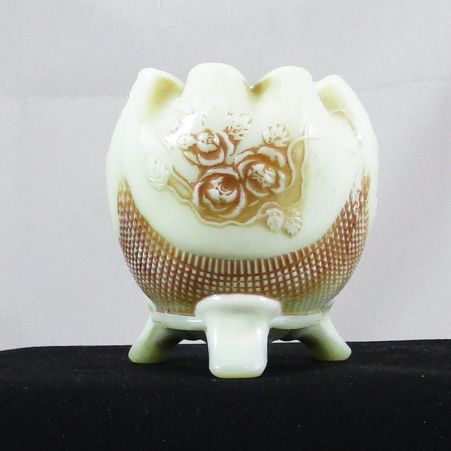 Antique Northwood Finecut & Roses Nutmeg Stain Custard Glass Rose Bowl ...