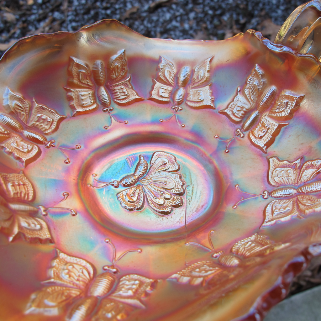 Antique Fenton Butterflies Marigold Carnival Glass Bon Bon – Carnival Glass