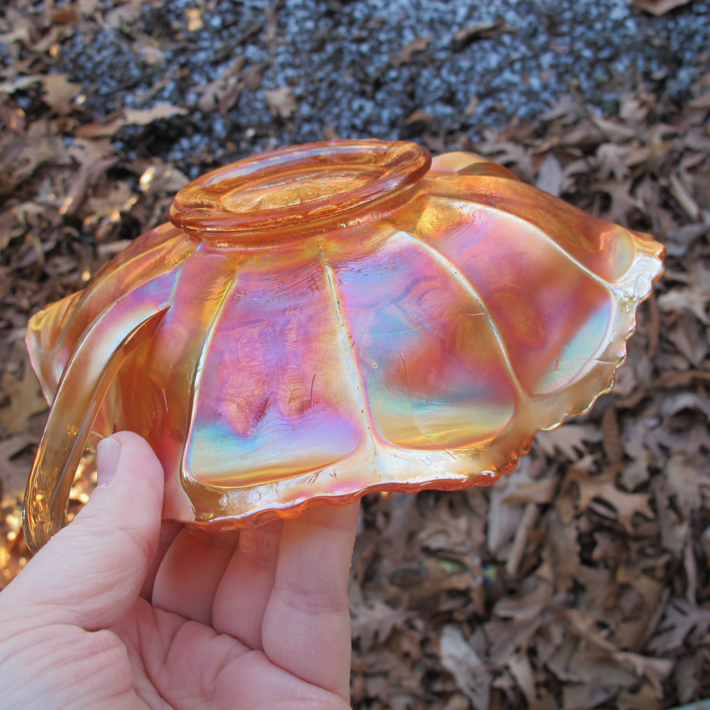 Antique Fenton Butterflies Marigold Carnival Glass Bon Bon – Carnival Glass