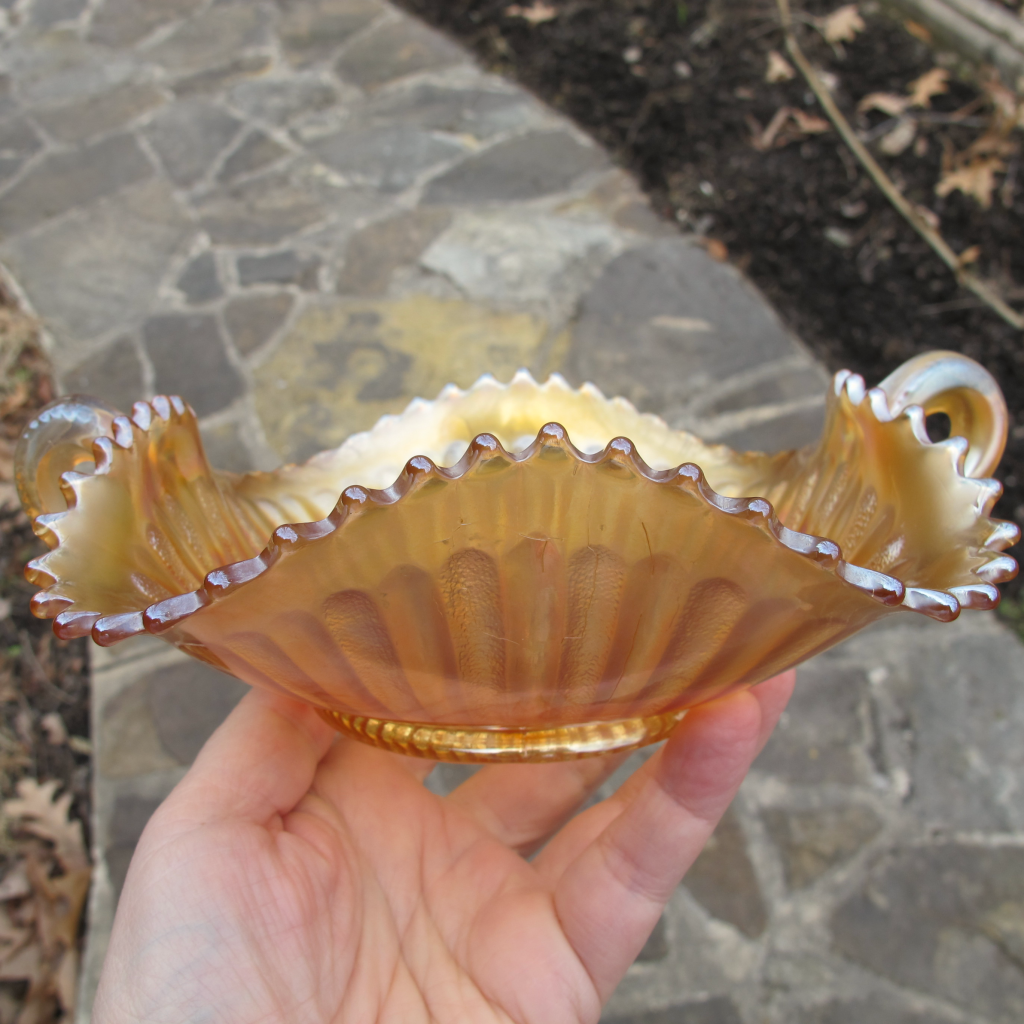 Antique Northwood Butterfly Marigold Carnival Glass Bon Bon – Carnival ...