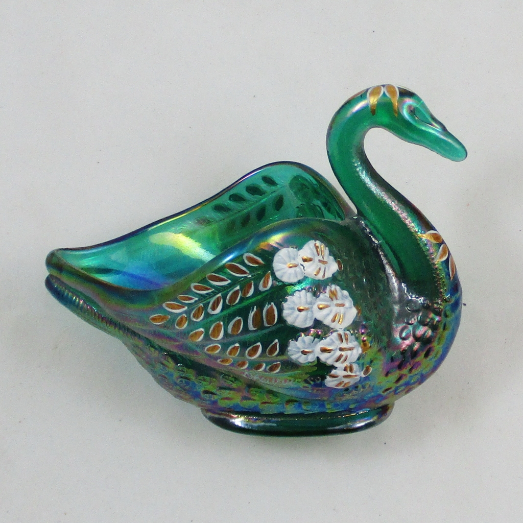 Fenton Green Hand Painted Glass Pastel Swan Salt 2001 Museum Collection ...