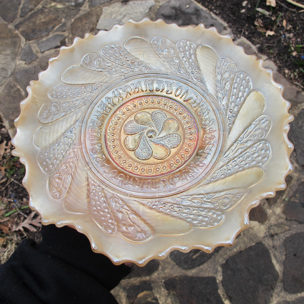 Antique Dugan Roundup Golden Peach Opal Carnival Glass Plate Bowl ...