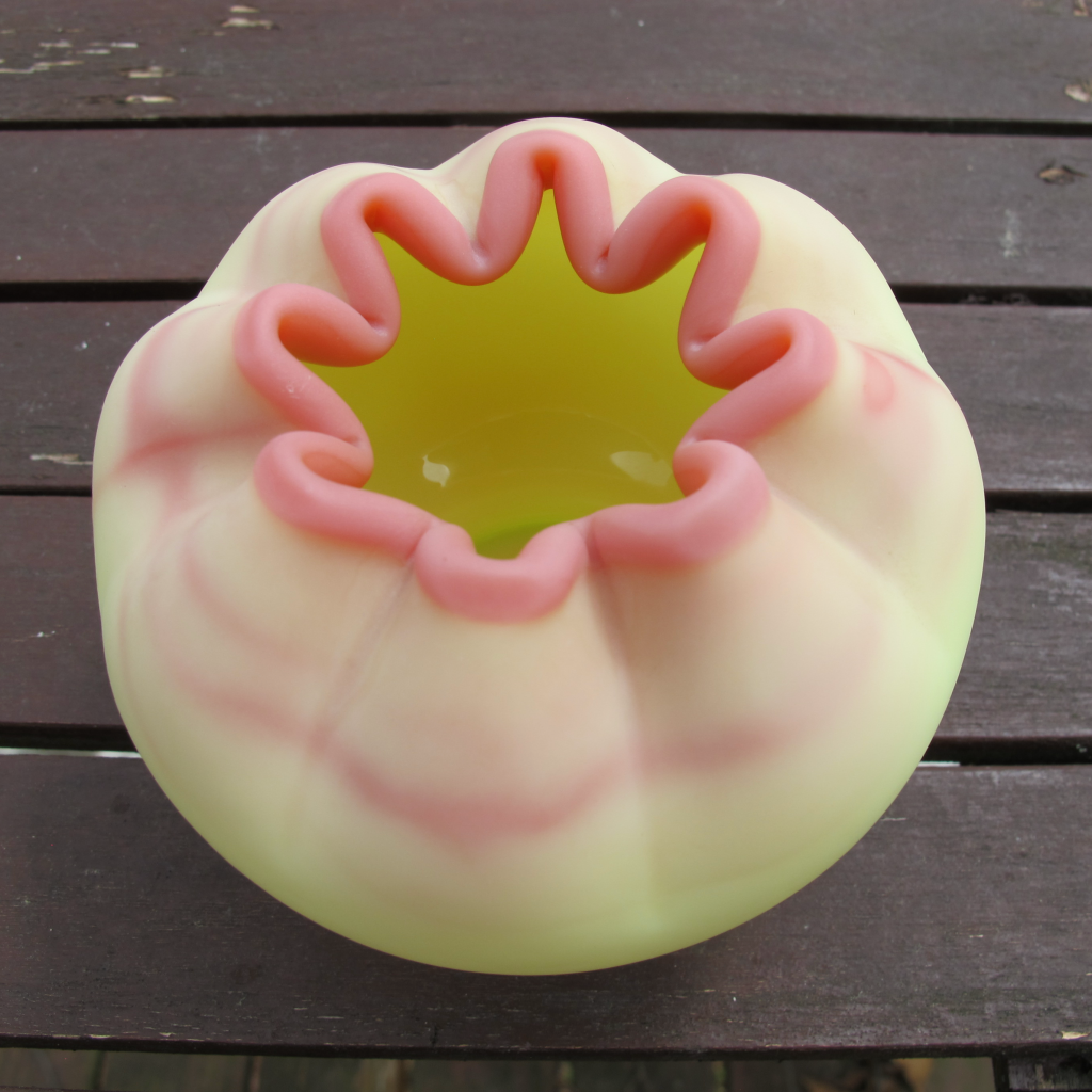 Fenton Burmese Crimped Art Glass Rose Bowl Tight Top Blank – Carnival Glass