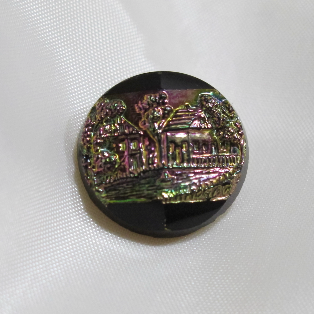 Antique Black Amethyst Carnival Glass Button Luster Iridescent - Scenic ...