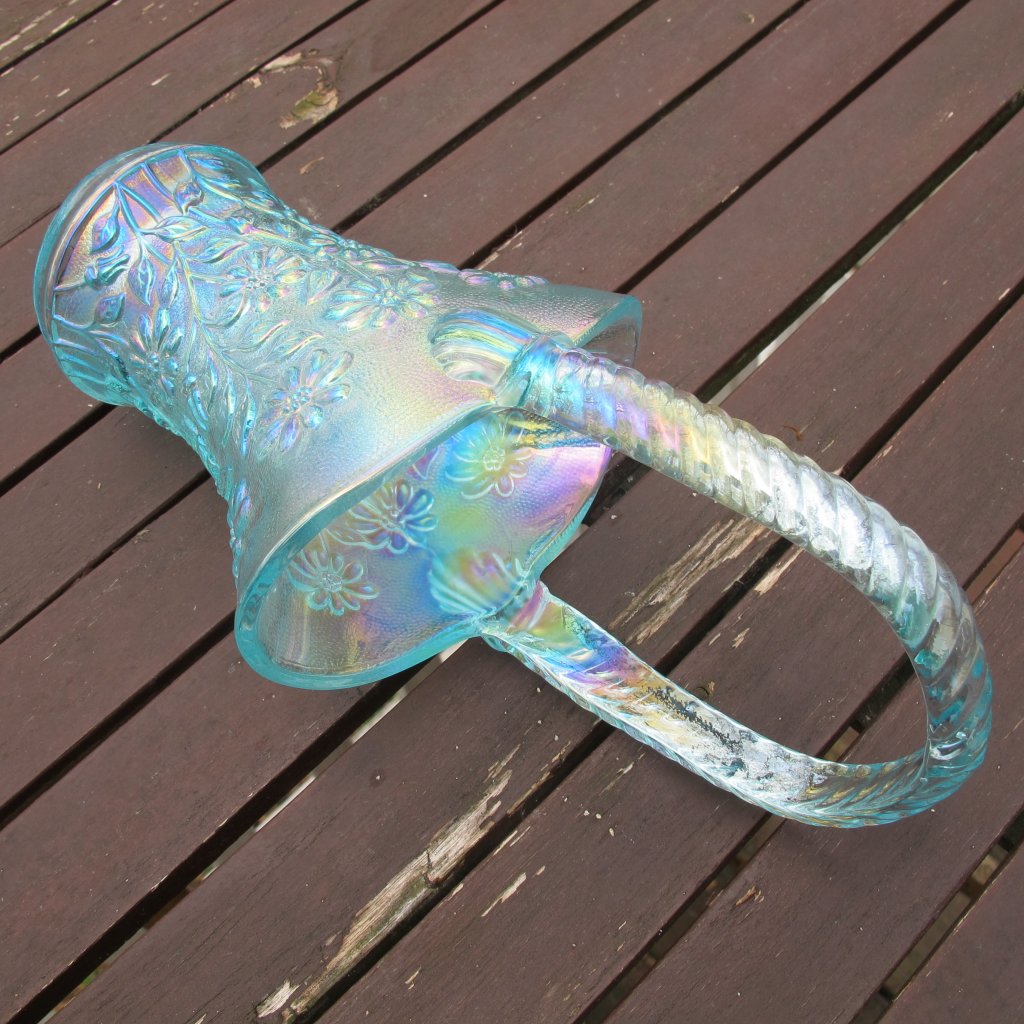 Imperial Ice Azure Blue Daisy Carnival Glass Handled Basket – Carnival ...