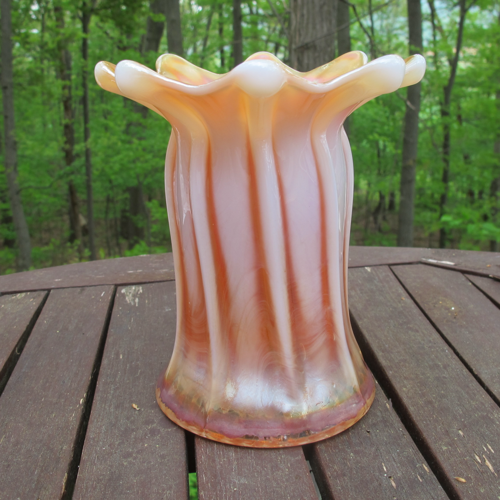 Antique Dugan Wide Rib Peach Opal Carnival Glass Vase Spittoon Shape ...