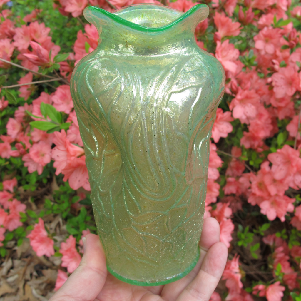 Antique Dugan Aqua Stippled Estate Frit Carnival Glass Vase – Carnival ...