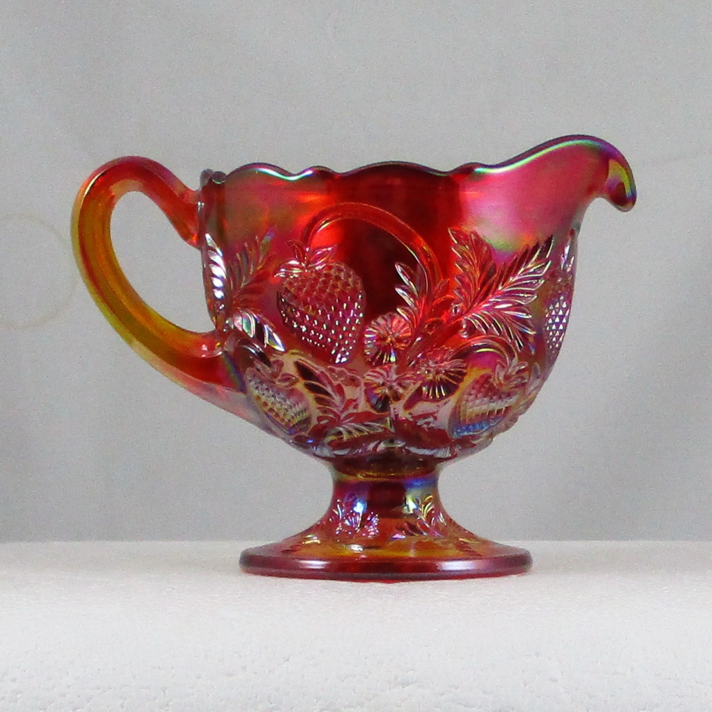 Fenton Red Inverted Strawberry Carnival Glass Cream & Sugar Set for ...