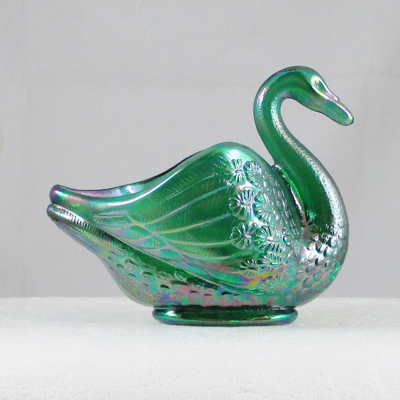 Imperial Steigel Green Glass Swan Salt – Carnival Glass