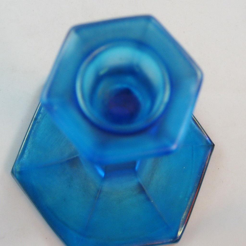 Antique Northwood Sapphire Blue #658 Stretch Glass Candle Sticks ...