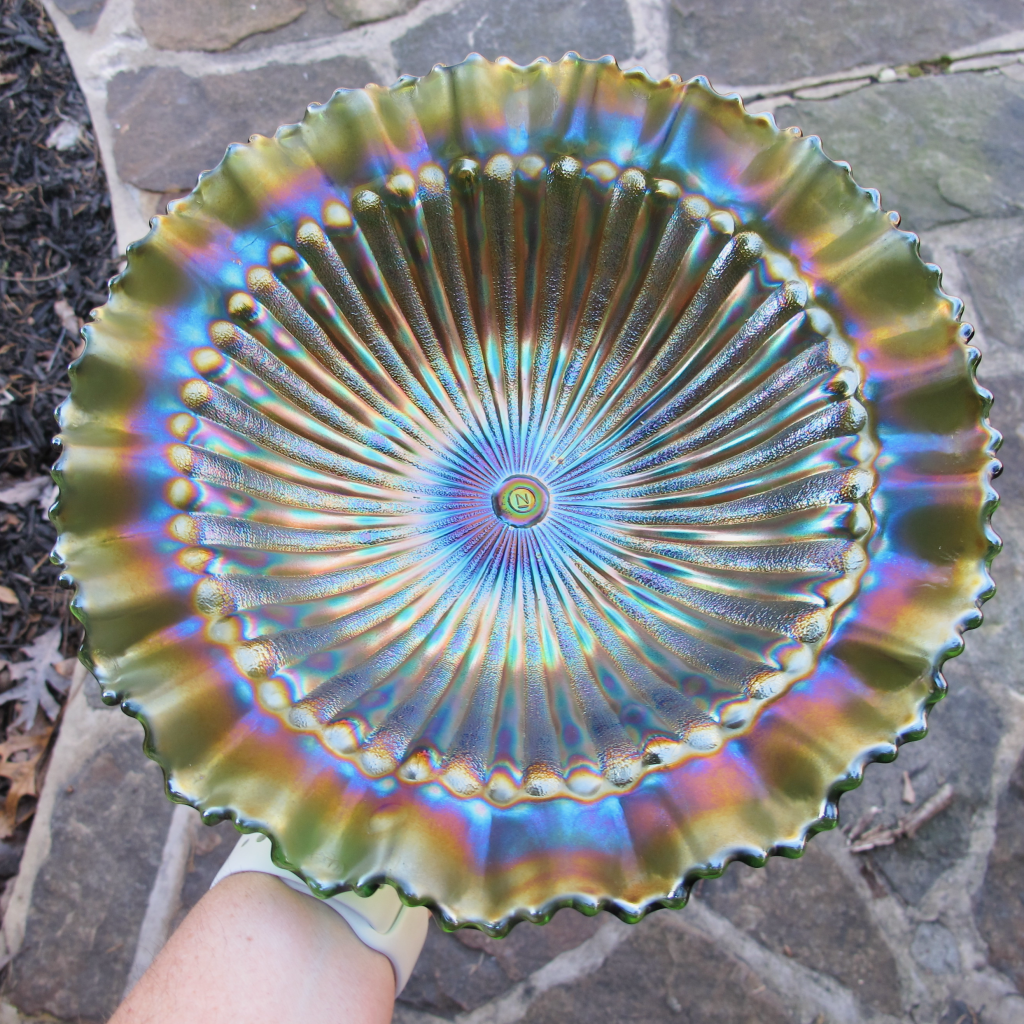 Antique Northwood Stippled Rays Green Carnival Glass PCE Bowl ...