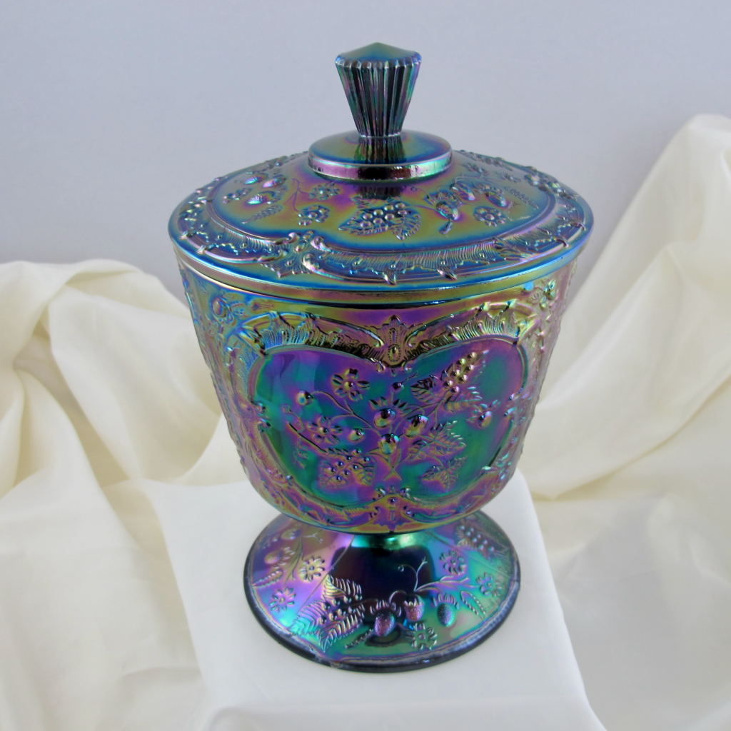 Fenton Wild Strawberry Dark Amethyst Carnival Glass Large Candy Dish ...