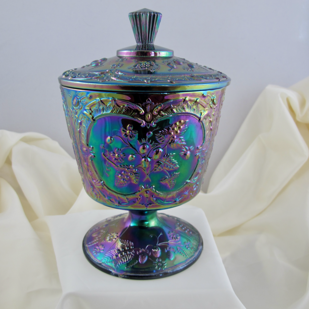 Fenton Wild Strawberry Dark Amethyst Carnival Glass Large Candy Dish ...