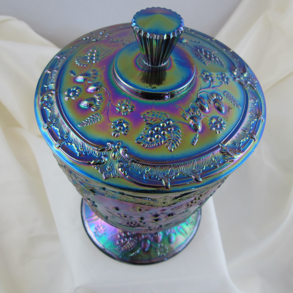 Fenton Wild Strawberry Dark Amethyst Carnival Glass Large Candy Dish ...