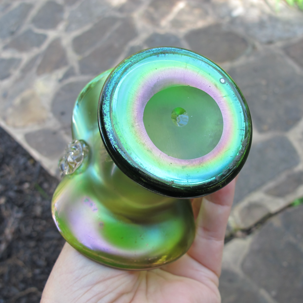 Antique Loetz Iridescent Green Art Glass Mini Basket – Carnival Glass