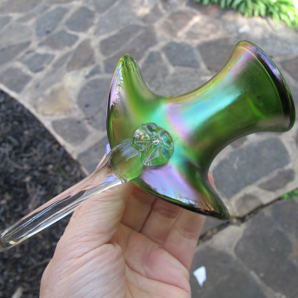 Antique Loetz Iridescent Green Art Glass Mini Basket – Carnival Glass