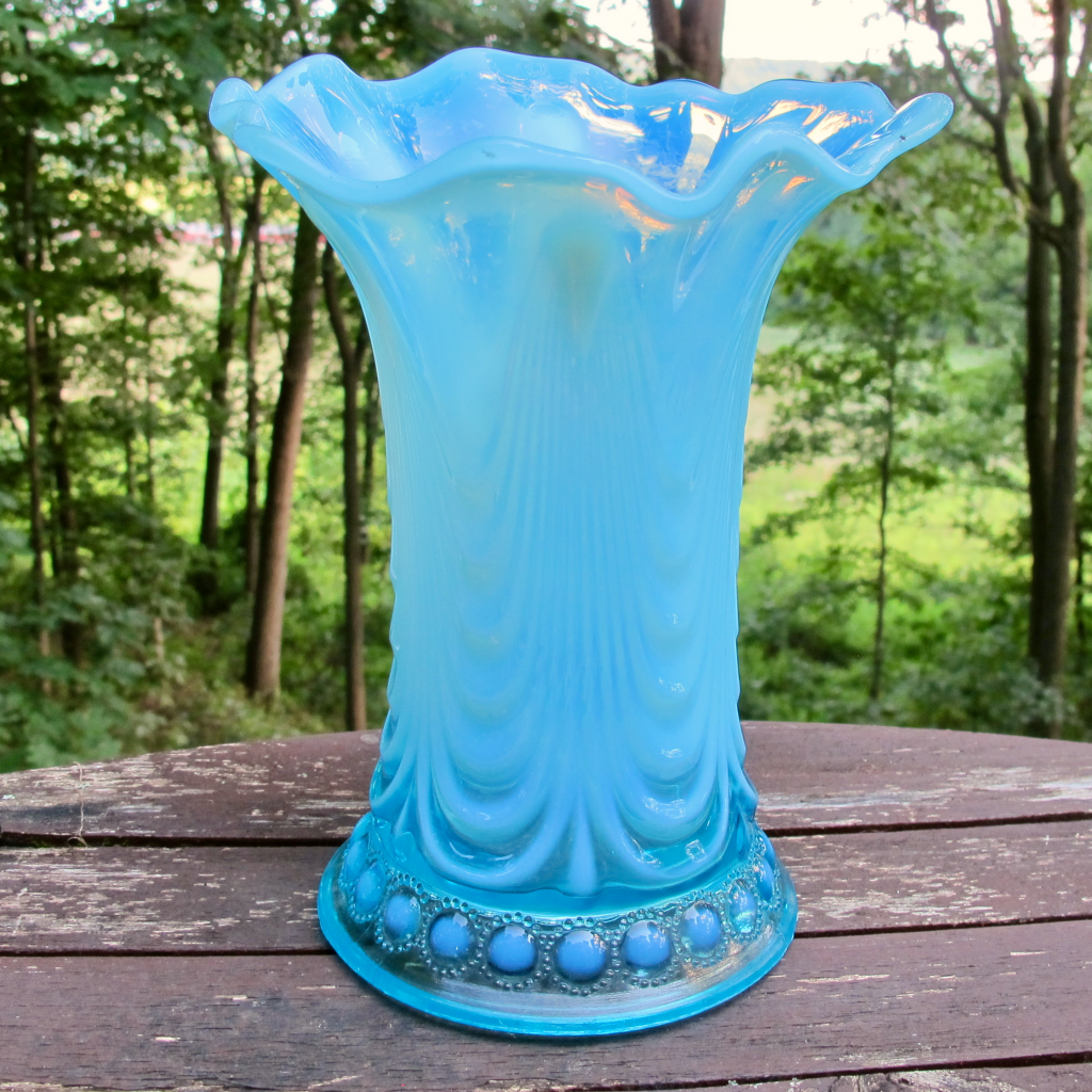 Antique Northwood Jewel & Drapery Blue Opalescent Glass Squat Vase ...