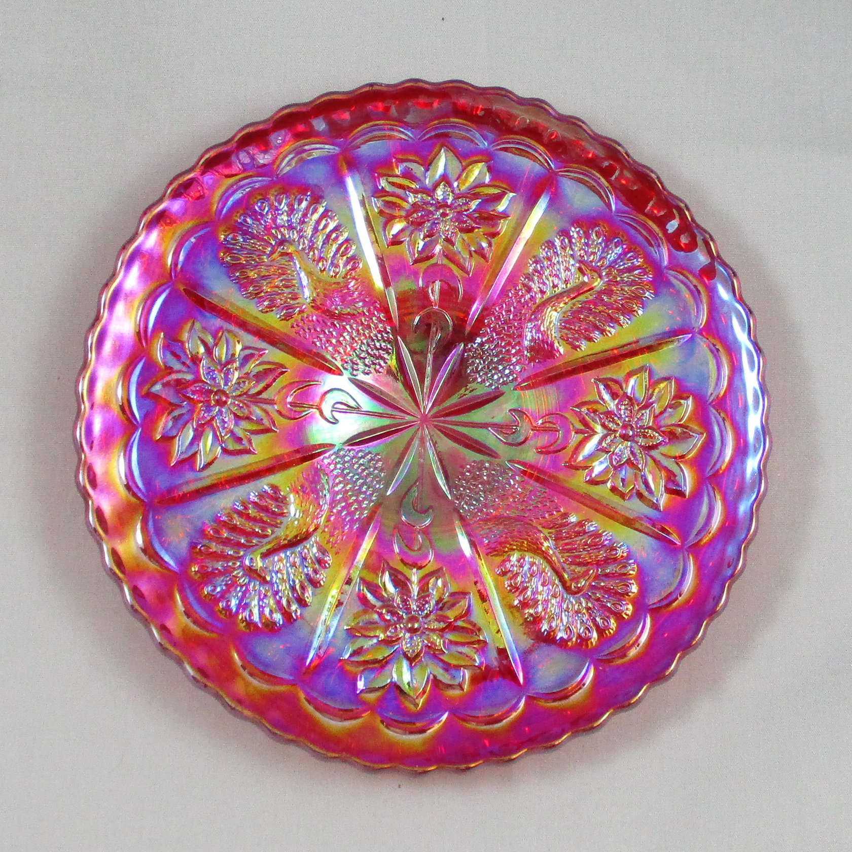 Fenton Red Peacock Dahlia Carnival Glass Plate – HOACGA Limited Edition ...