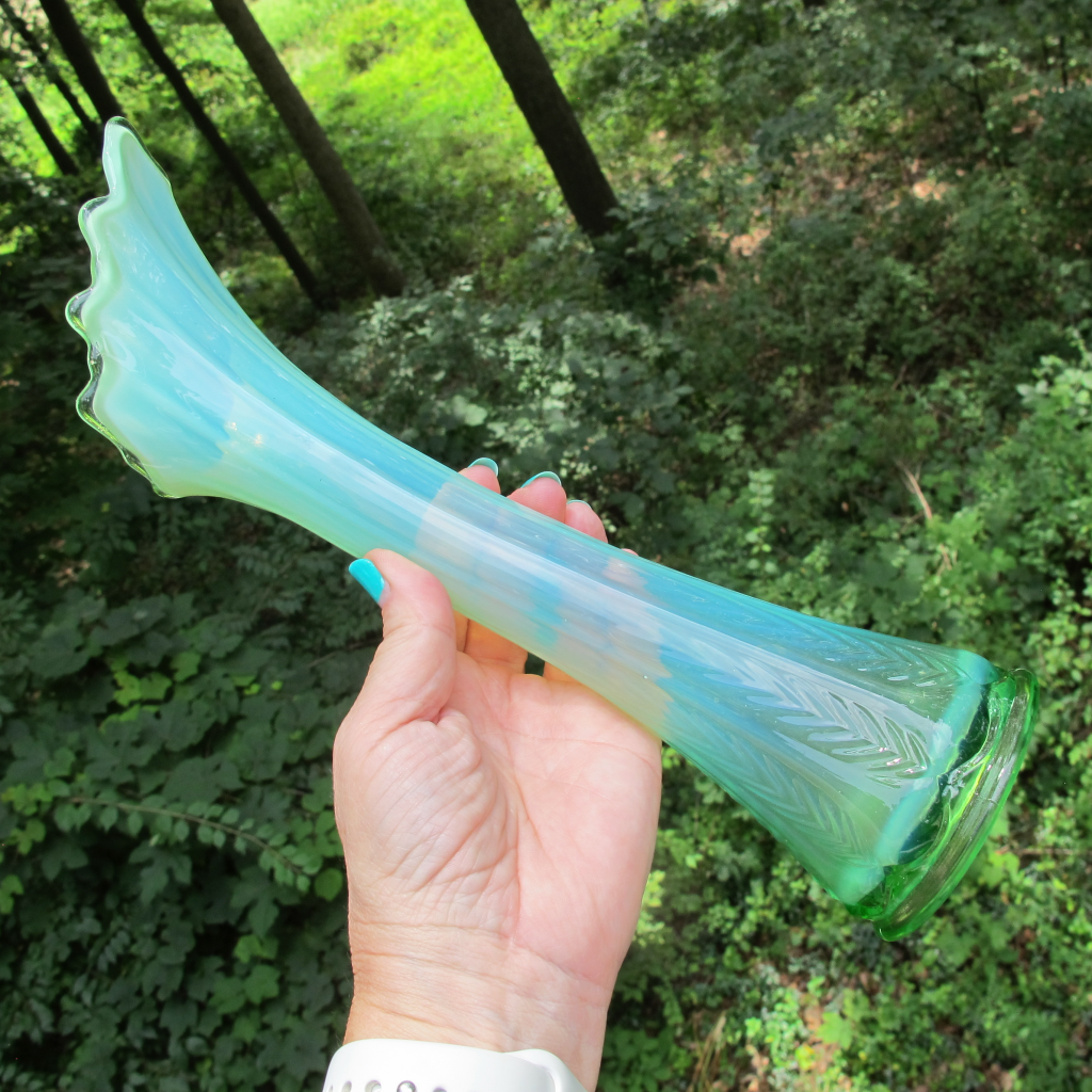 Antique Jefferson? Inverted Chevron Green Opalescent Glass Vase ...