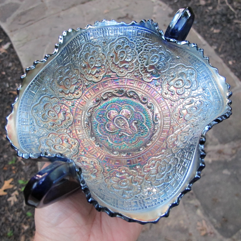 Antique Fenton Persian Medallion Blue Carnival Glass Bon Bon – Carnival ...