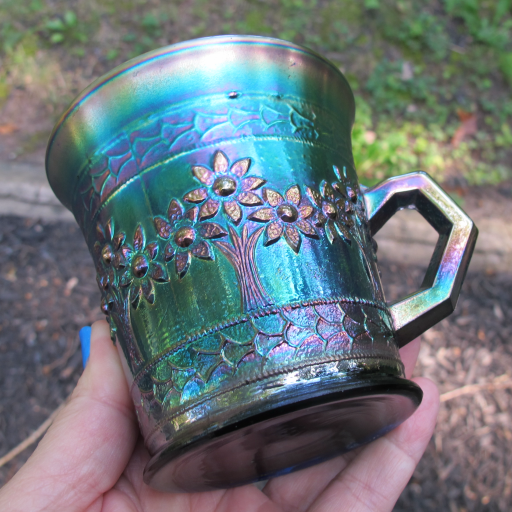 Antique Fenton Sapphire Blue Orange Tree Carnival Glass Mug – Carnival ...