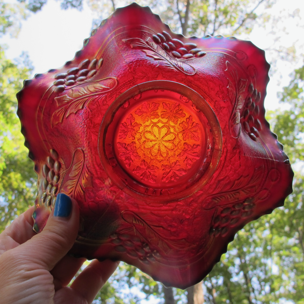 Antique Fenton Cherry Red Leaf Chain Carnival Glass Bowl – Carnival Glass
