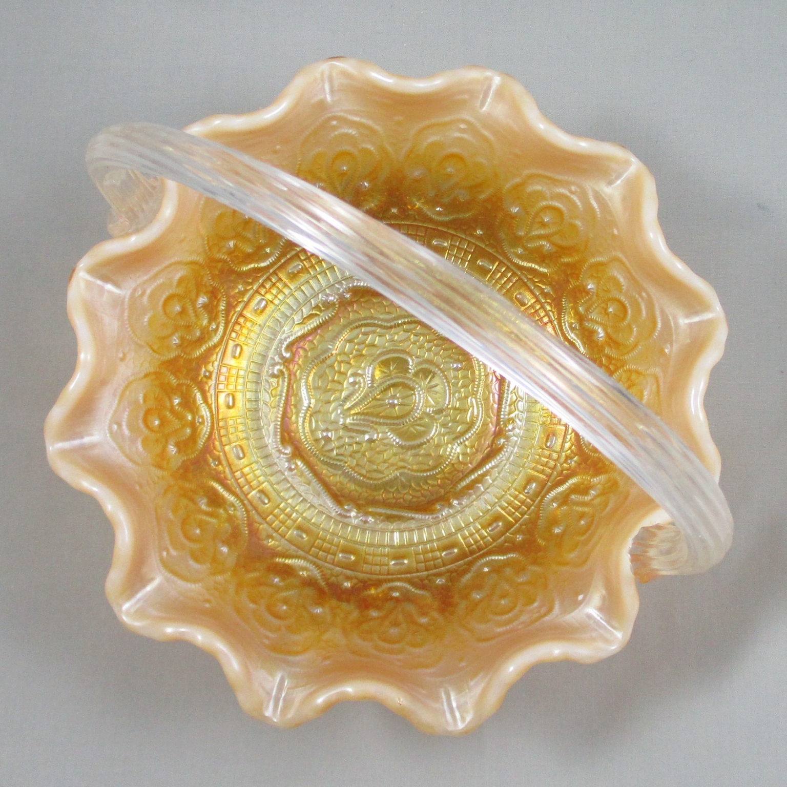 Fenton Peach Opal Persian Medallion Carnival Glass Basket – Carnival Glass