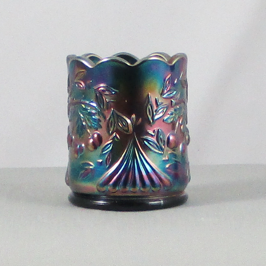 St. Clair Cobalt Blue Wreathed Cherry Carnival Glass Toothpick Holder ...