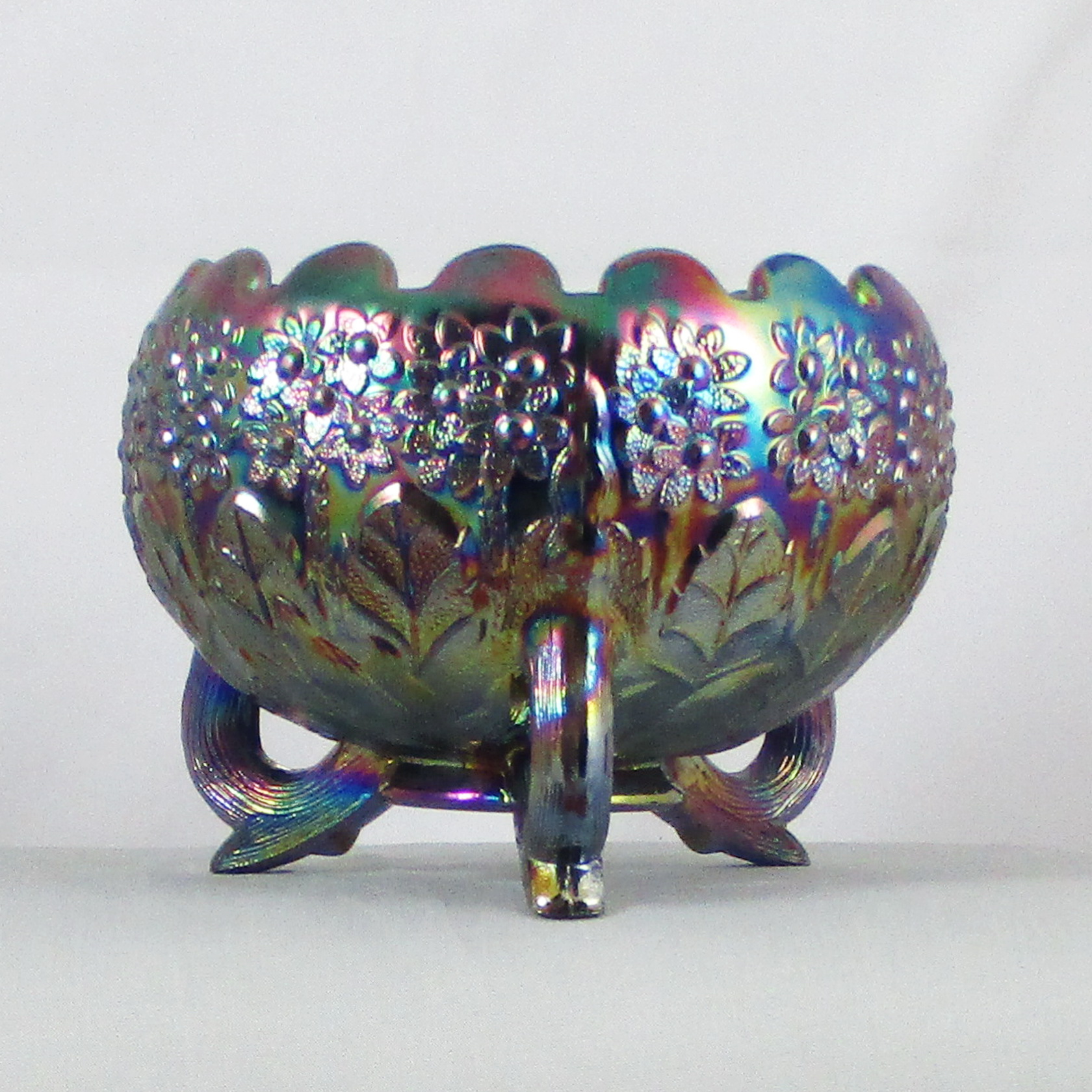 Fenton Lions Fenton's Flowers Blue Carnival Glass Rose Bowl – Carnival ...