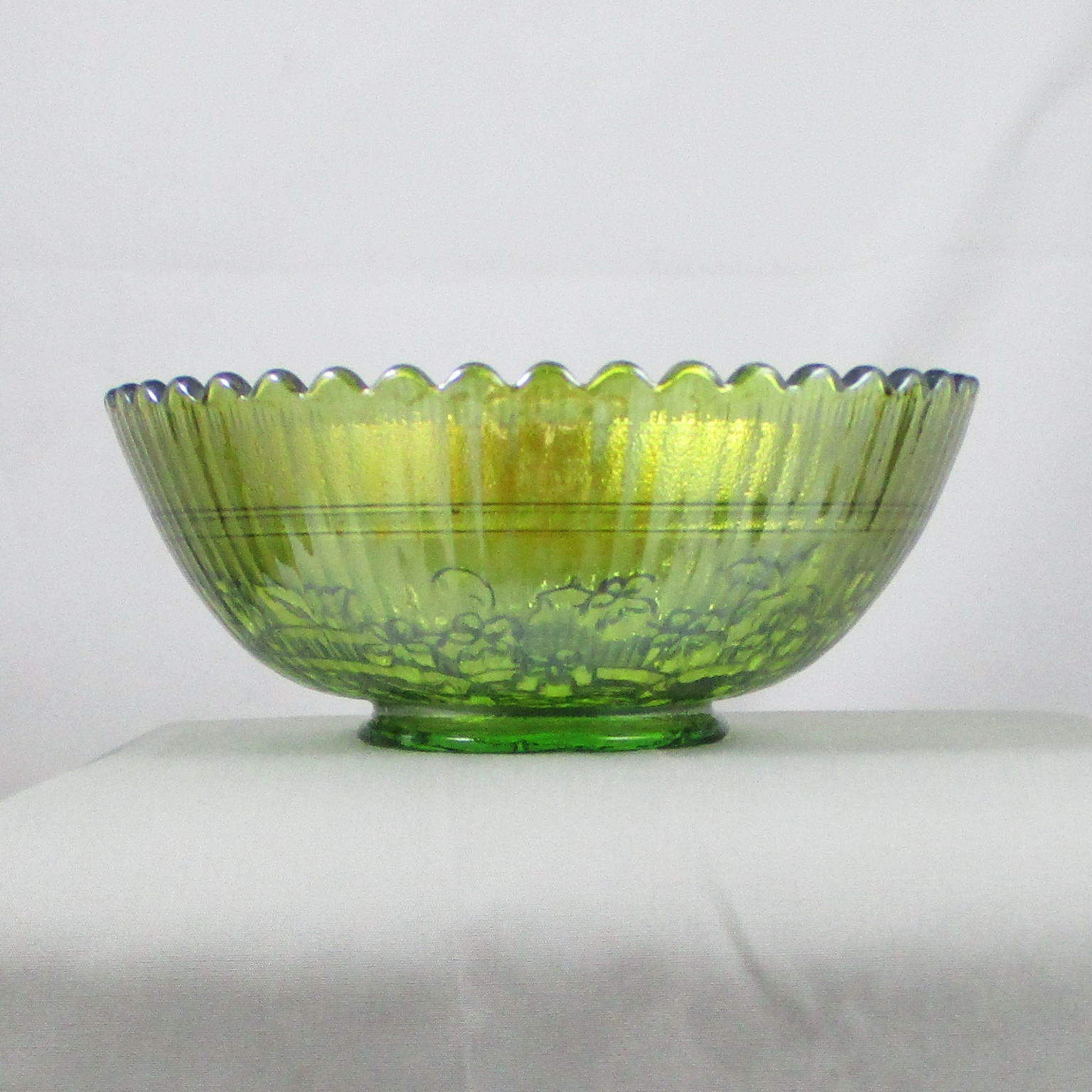 Antique Imperial Windmill Green Carnival Glass Round Bowl – Carnival Glass