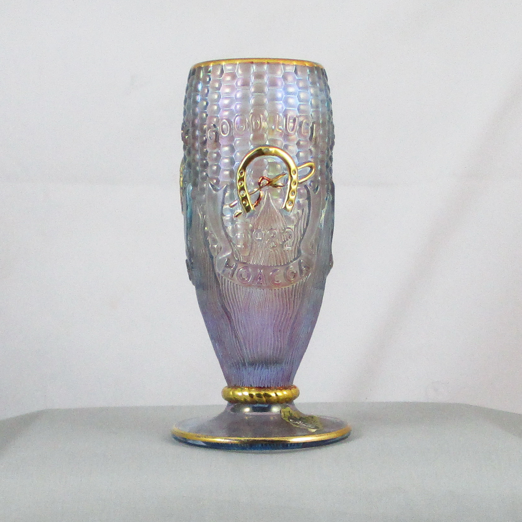 Fenton for HOACGA Lavender Gold Decorated Good Luck Carnival Glass Corn ...