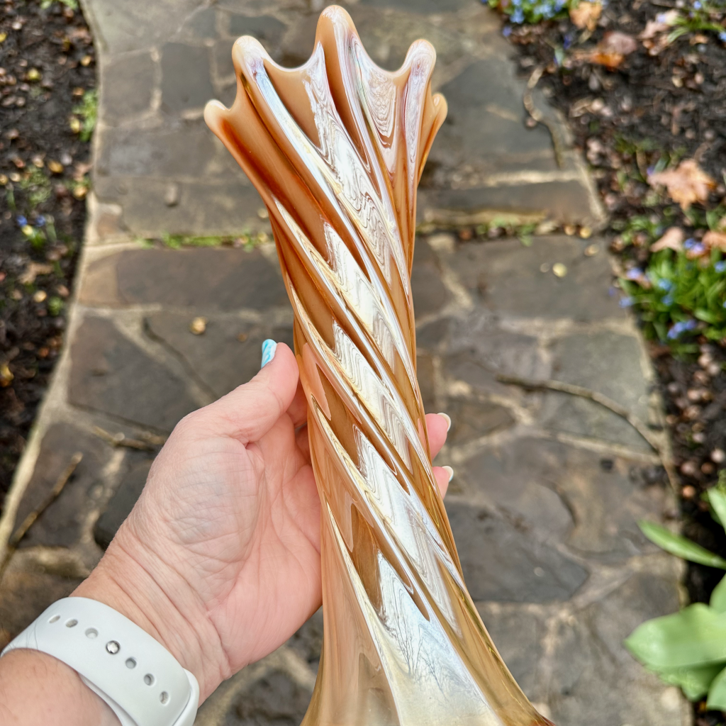 Antique Dugan Wide Rib Peach Opal Opalescent Carnival Glass Vase ...