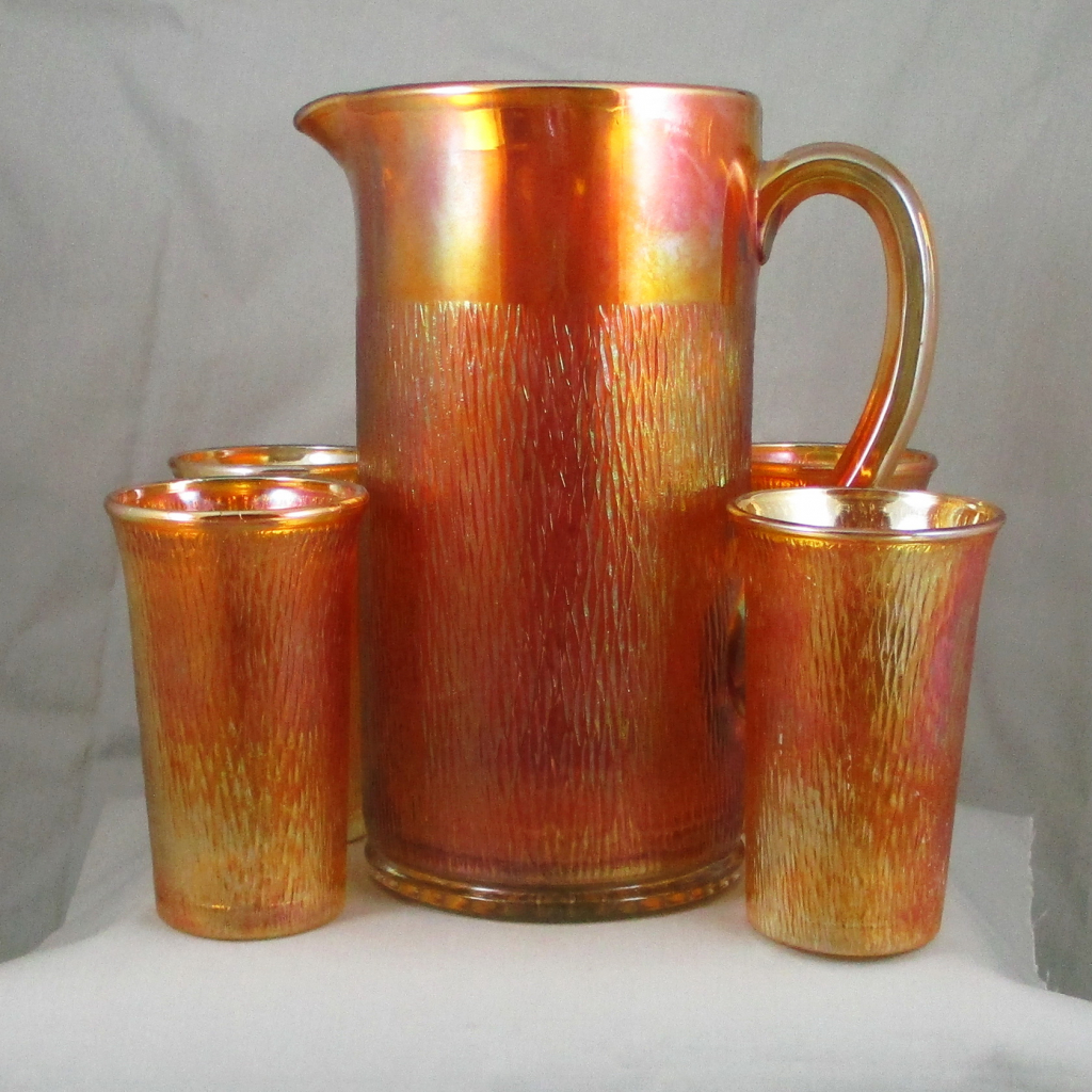 Jeannette Tree Bark Marigold Carnival Glass Water Set – Carnival Glass