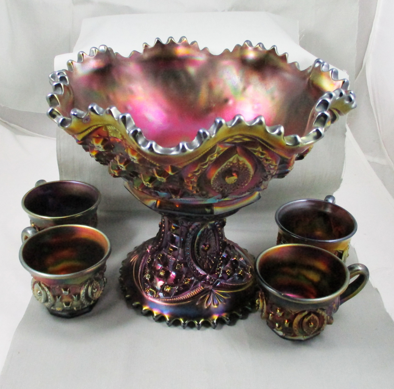 Antique Northwood Memphis Amethyst Carnival Glass 8 piece Fruit Set ...