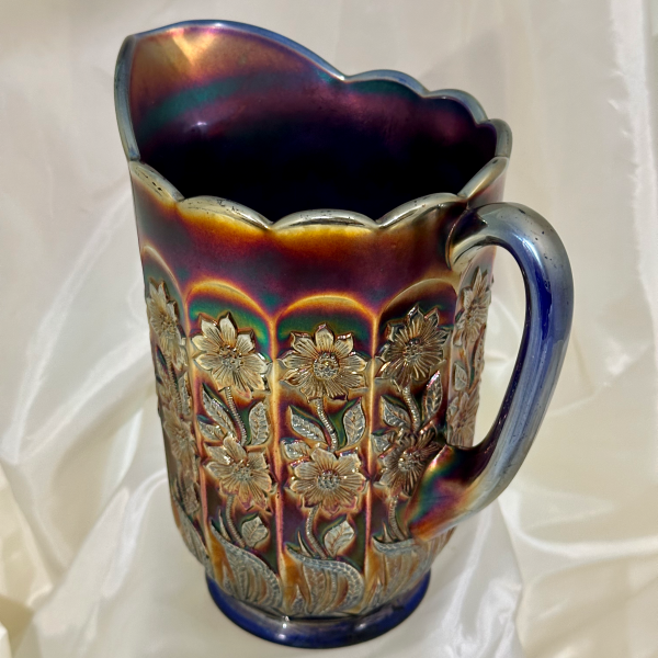 Antique Fenton Starflower Blue Carnival Glass Pitcher – Carnival Glass
